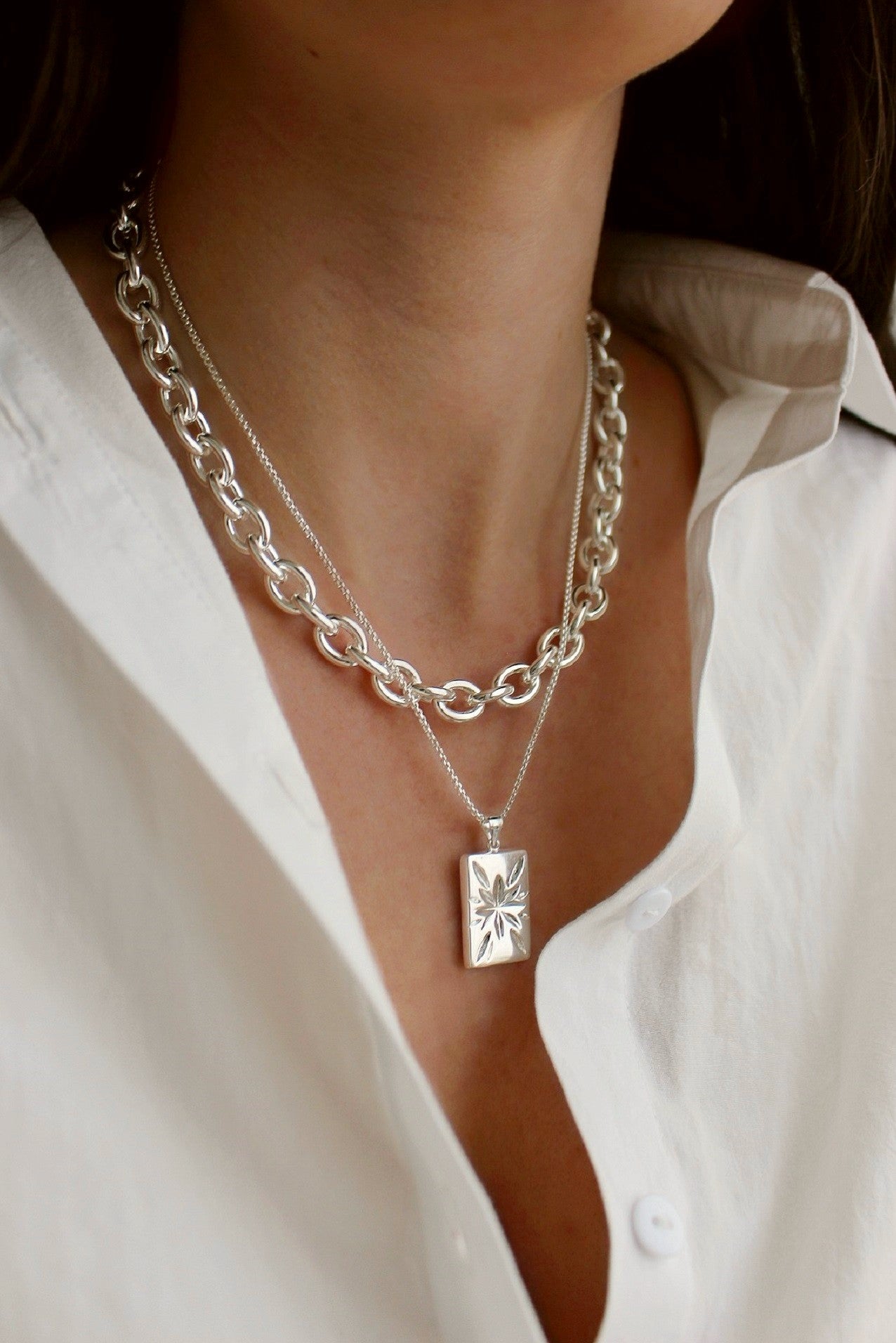 Sterling Silver Plated Chunky Chain Star Layering Set